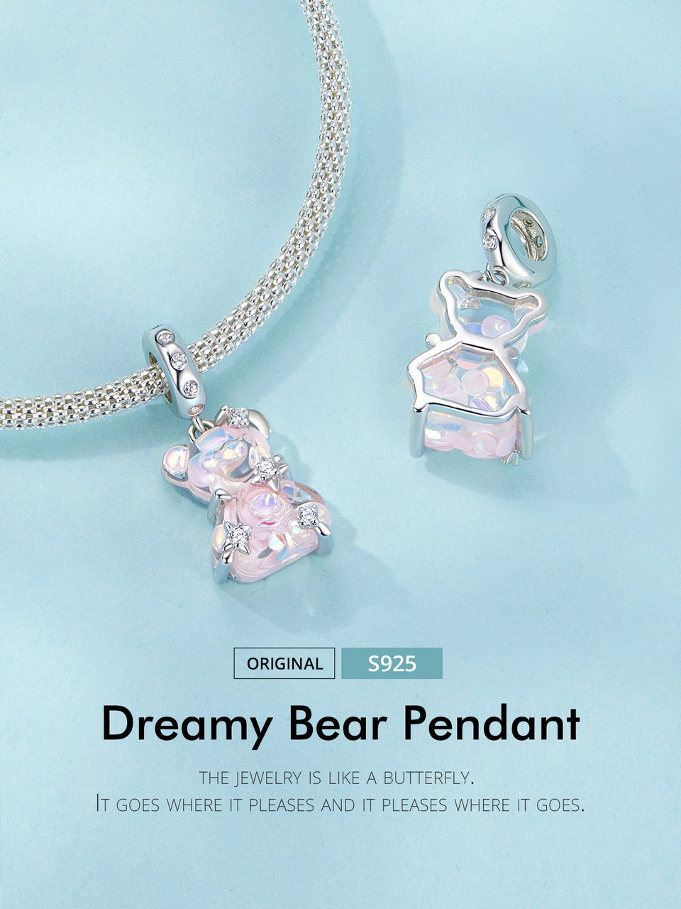 WOSTU 925 Sterling Silver Princess Pink Bear Bead Ballet Girl Charm ...