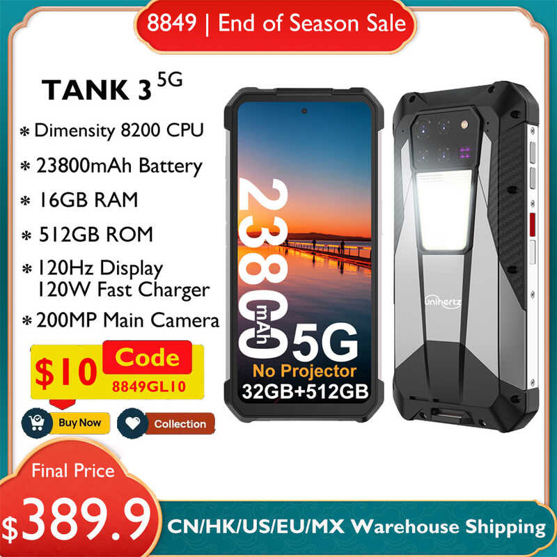 Tank 8849 3 Red Smartphone 32GB 512GB 23800mAh 120W Dimensity 8200 5G 200MP 120Hz Outdoor Light ...