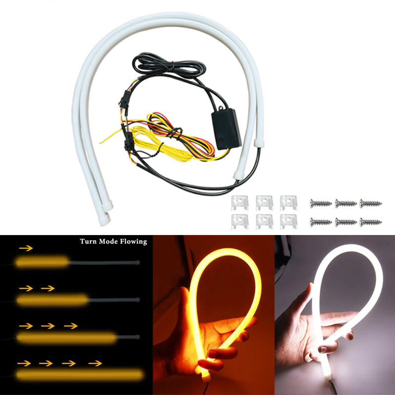 2PCS/set 12V 24V 30/45/60/75cm DRL Flowing Flexible LED Tube Strip Daytime Running Lights Turn ...