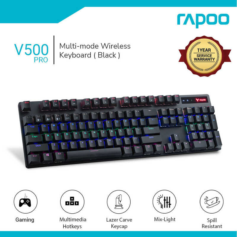 Rapoo V500pro Wired/V500 PRO Multi-Mode Wireless Gaming Mechanical Keyboard Reliable Bluetooth 3 ...