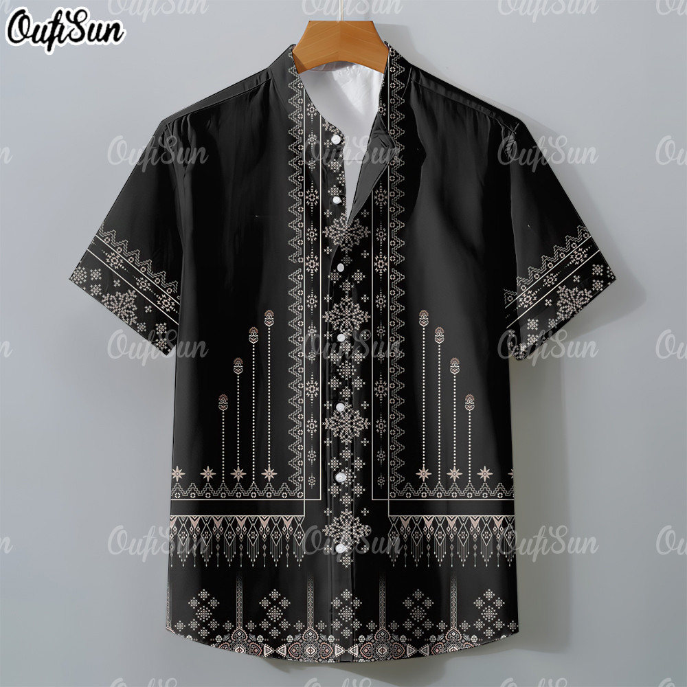 2025 Asean Attire for Men Ethnic Style Stand Collar Short-sleeved Shirt ...