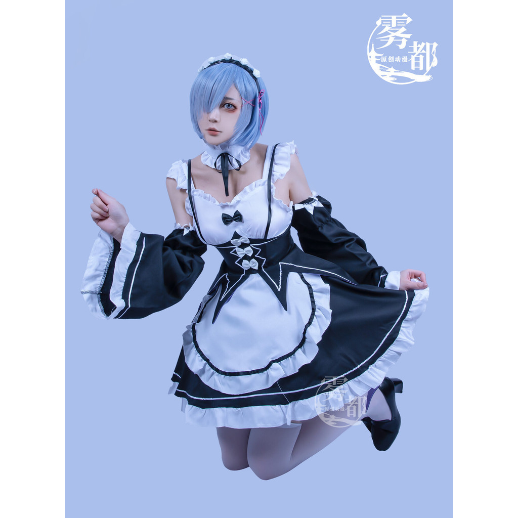 Mist Capital Anime Rem Ram Cosplay Costume Full Set Lolita Maid Uniform ...