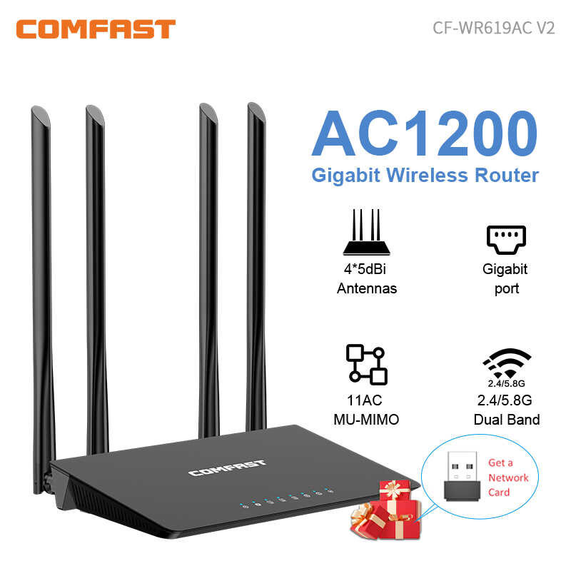 721 Ac1200 Gigabit Wireless Signal Amplifier, Wifi Router 2.4G 5G, 4 ...