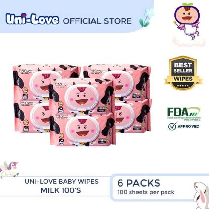 Unilove Milk Scent Baby Wipes 100'S Pack Of 6 Hypoallergenic Alcohol ...