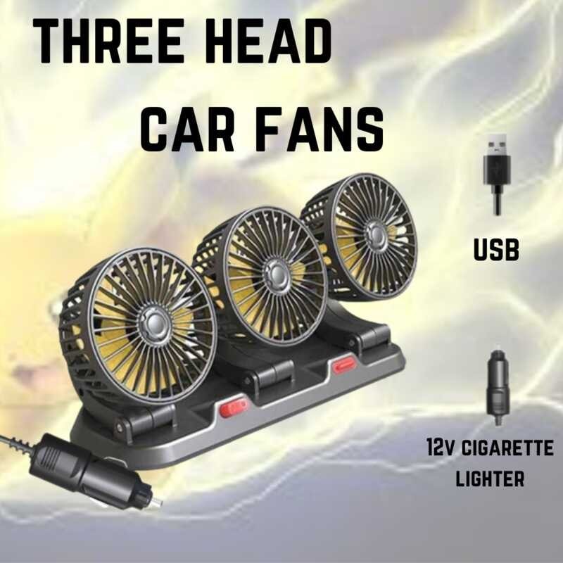 Three Head Car Fan 12V 360° wind direction adjustment car fan Vehicle ...