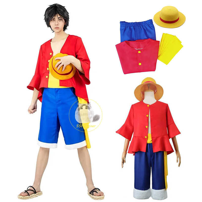 Anime Cosplay Uniform Luffy Straw Hat Red Jacket Halloween Carnival ...