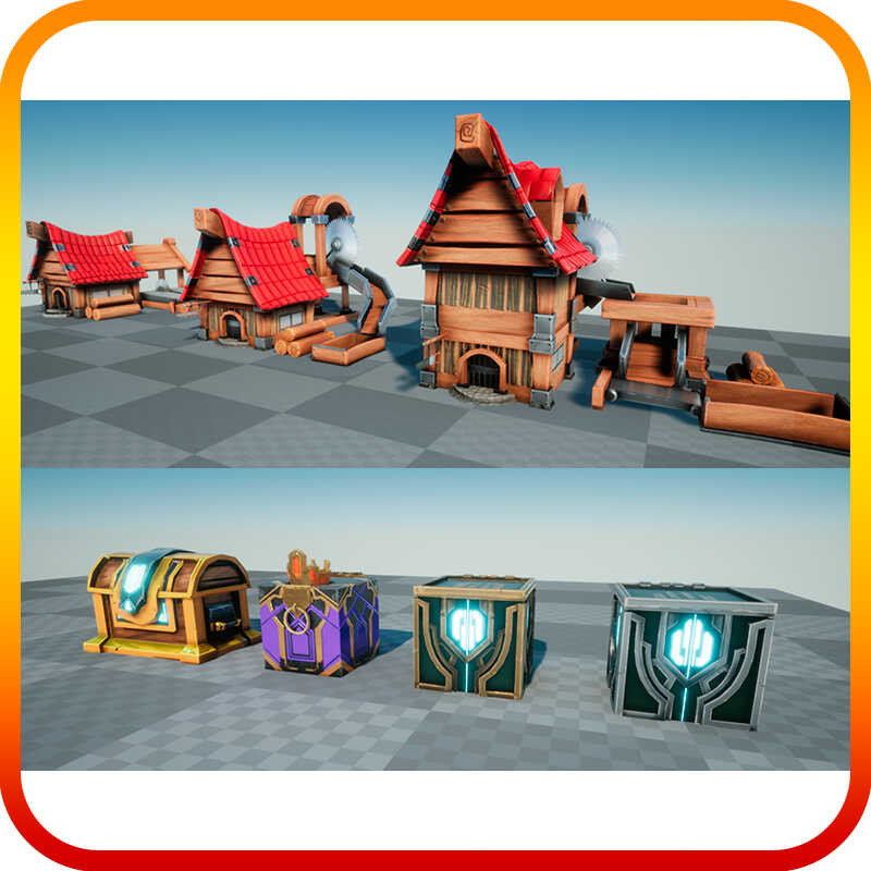 UE4 illusory 5 RTS game rock turret house crossbow box Flat noodles box ...