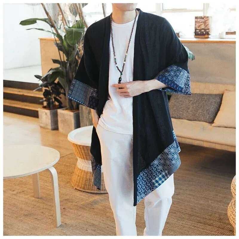 LY Japanese Kimono Cardigan Men Haori Yukata Male Samurai Costume Clothing Kimono Jacket Mens ...