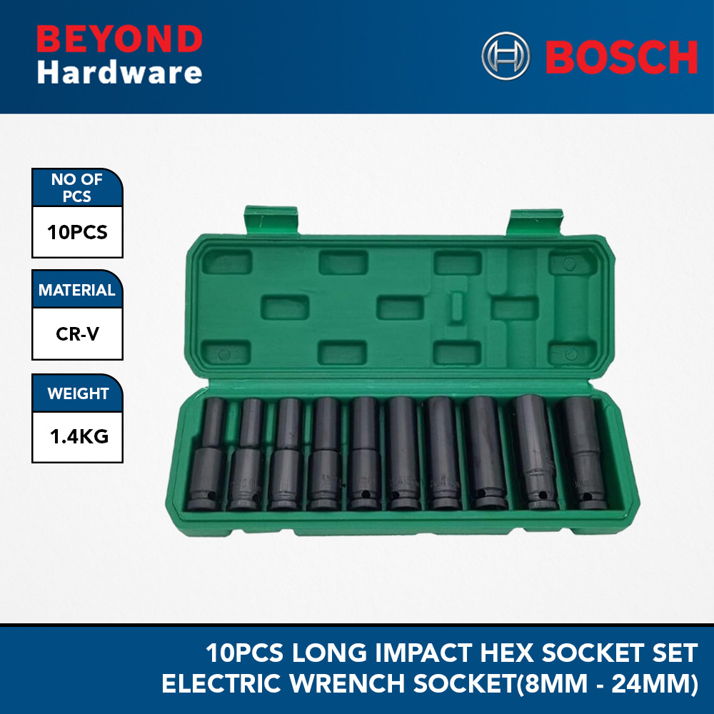 10pcs Long Impact Hex Socket Set 1/2 Inch Drive Electric Wrench Socket ...