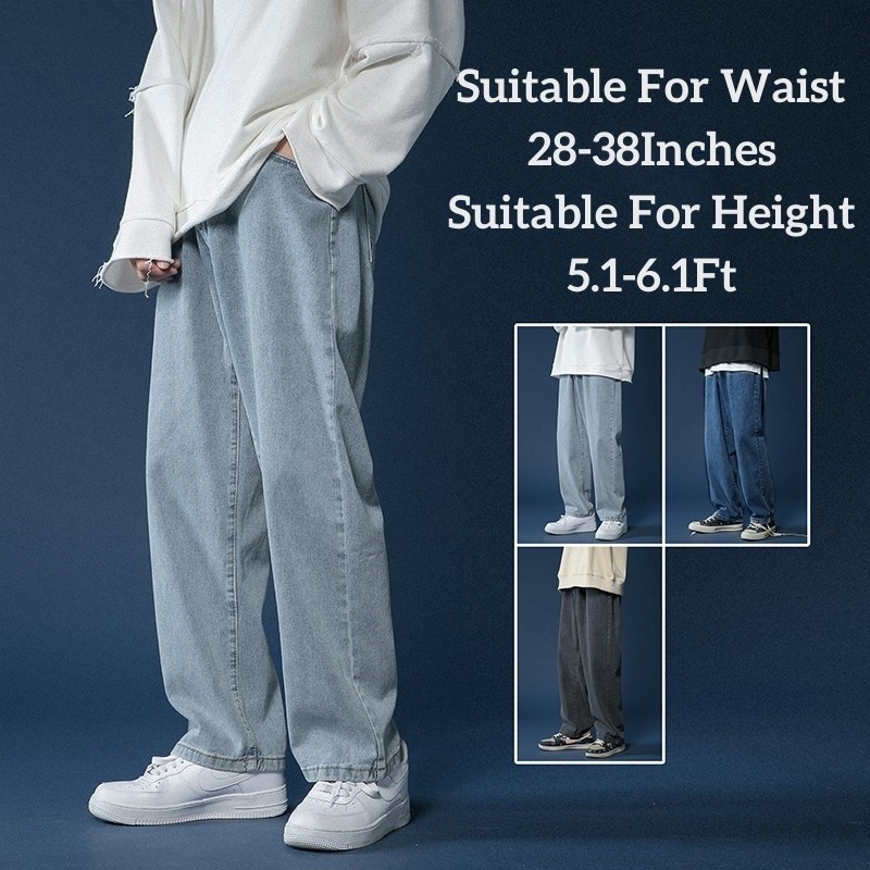 Blue Denim Pants For Men Baggy Pants Men Straight Cut Wide Leg Loose ...