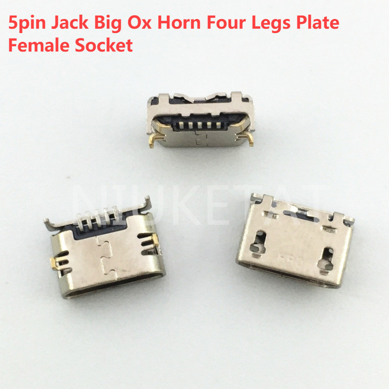 10-50pcs Micro USB 5pin Jack Big Ox Horn Four Legs Plate Female Socket ...