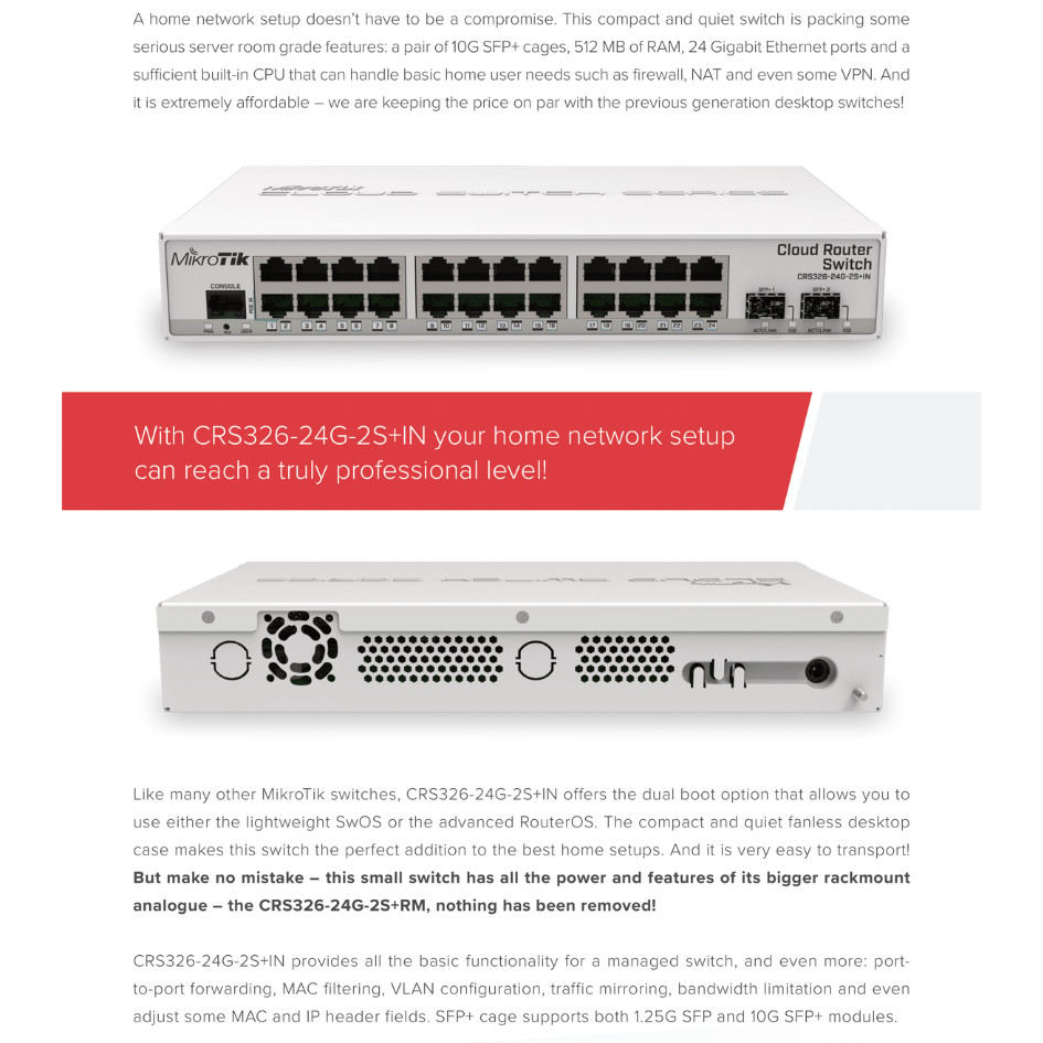 MikroTik CRS326-24G-2S+IN - Enterprise Switch - 24 Ports Gigabit ...