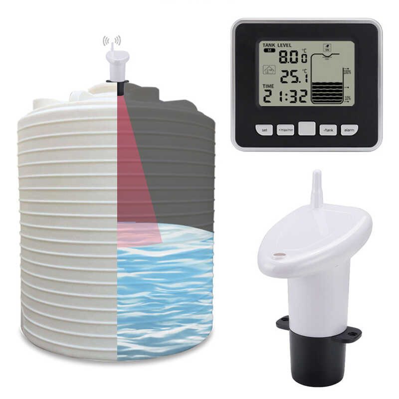 Ultrasonic B Water Tank Level Meter Sensor W/Temperature Display Time ...