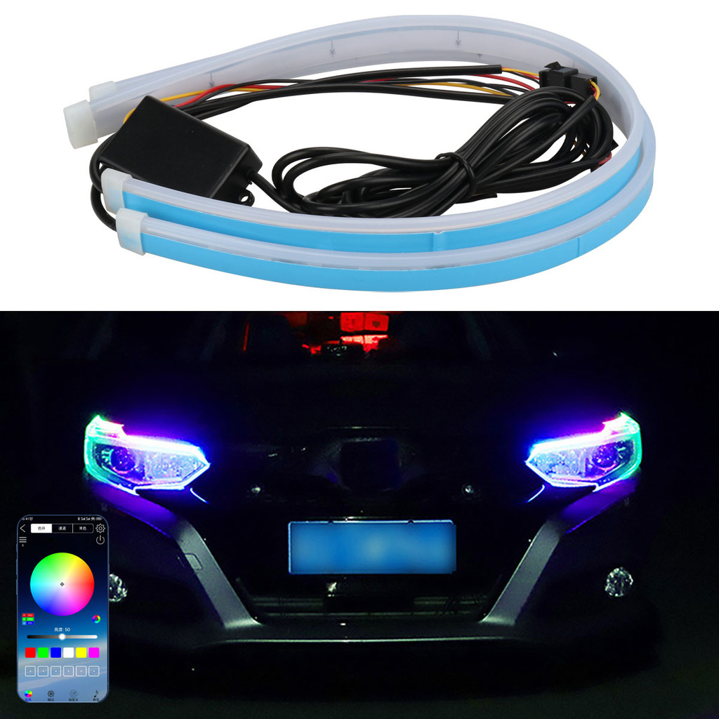 1SET APP RGB Light DRL RGB LED Ultra-thin Light Guide Strip Daytime ...