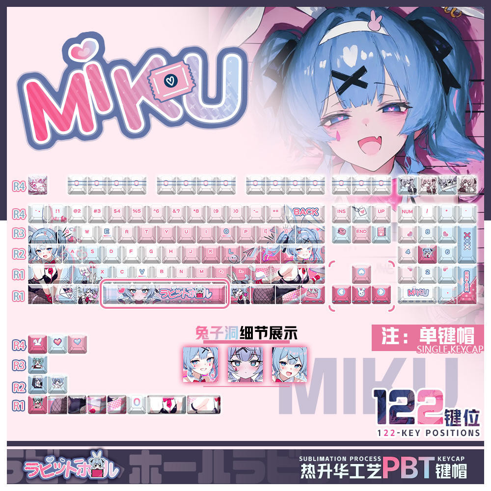 New Keycap Personality Meow Peripheral Hatsune Miku Rabbit Hole Anime ...
