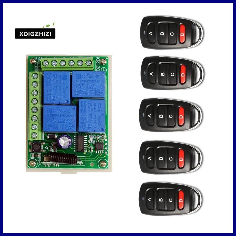 433MHz Universal Wireless Remote Control DC 12V 4CH Relay Receiver ...