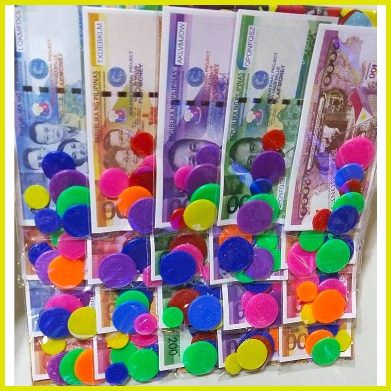 PLAY MONEY Bills with Coins for Kids Learning , sold per pack (20 pcs ...