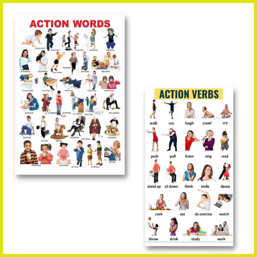 Laminated Action Words Charts, Verbs Charts, Daily Routine Charts for ...