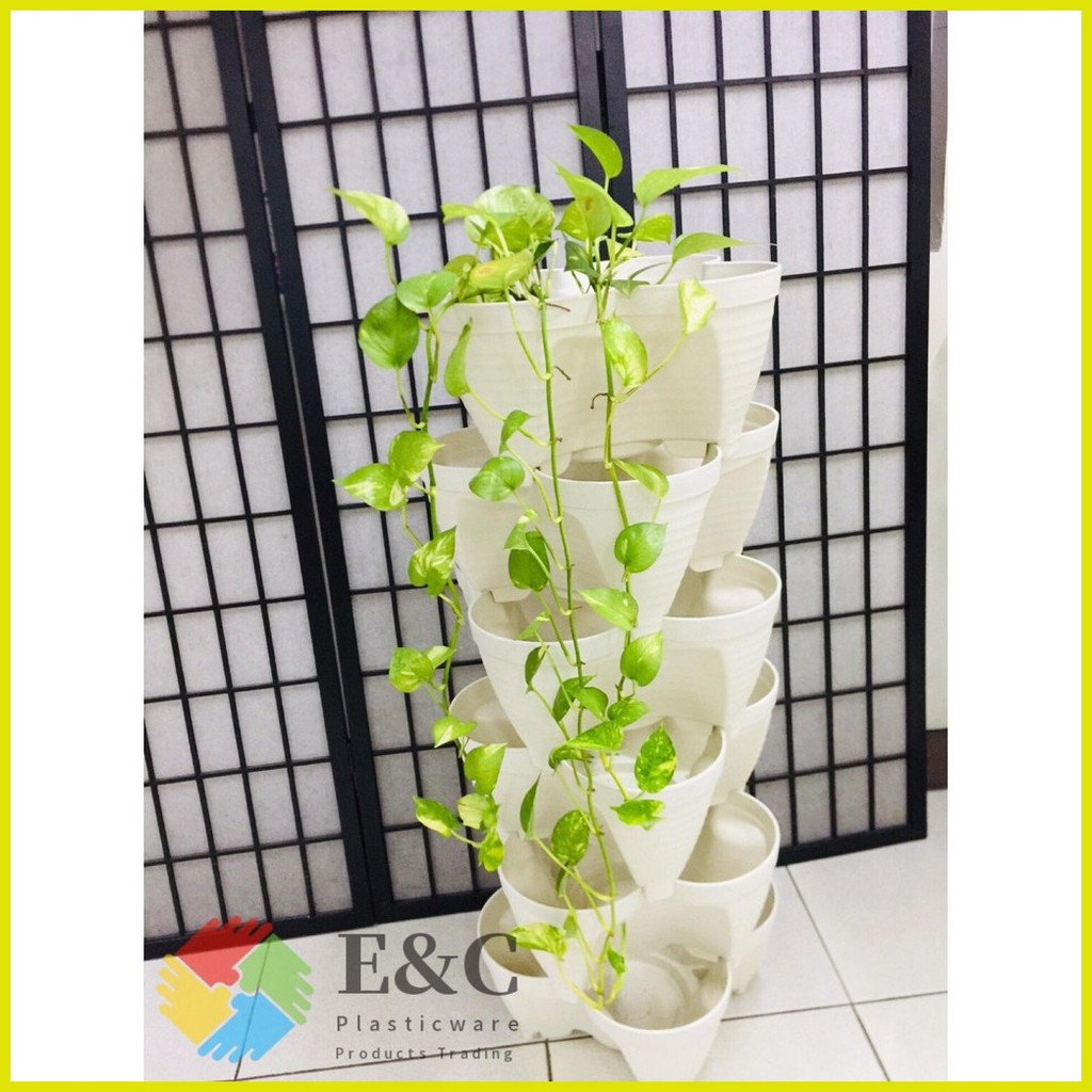 6 Tier thick Stacking Flower Pot Tower Stackable Vertical Plastic ...