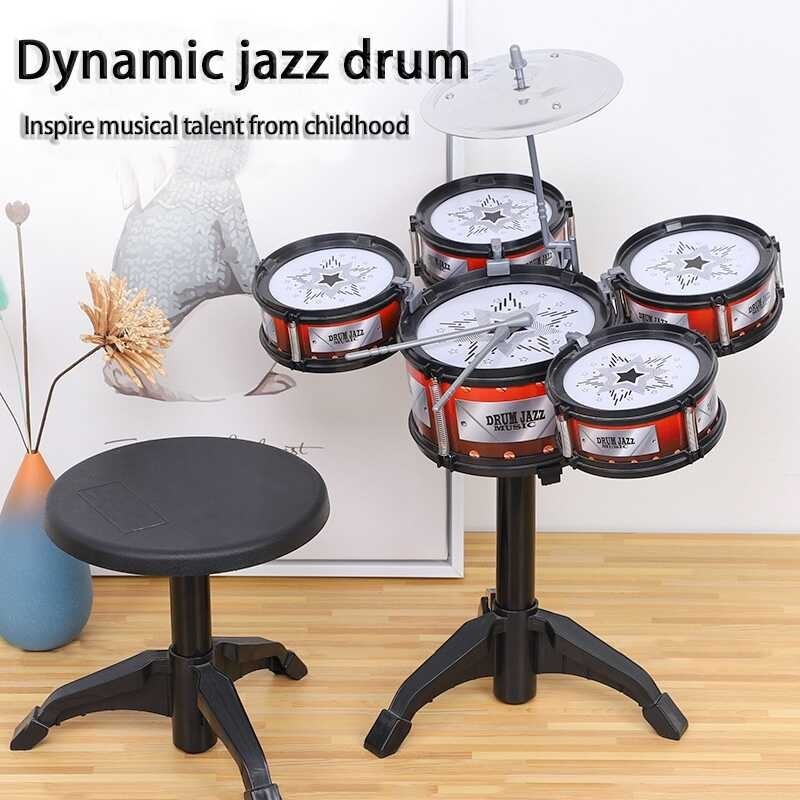 Children Kids Jazz Drum Set Musical Educational Instrument Toy 5 Drums Small Stool for Boys ...