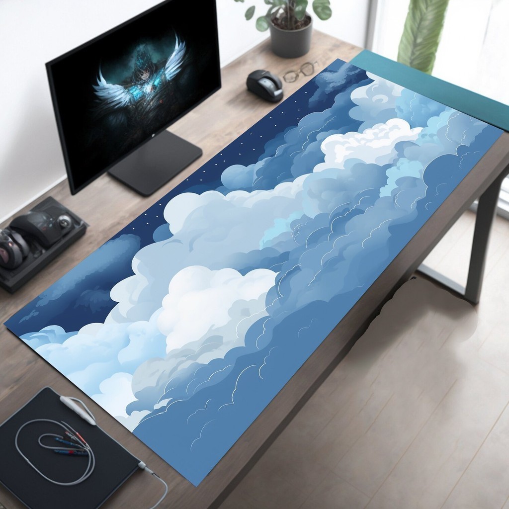 Blue and White Puffy Clouds Deskmat, Kawaii Desk Mat, Cute Mouse Pad ...