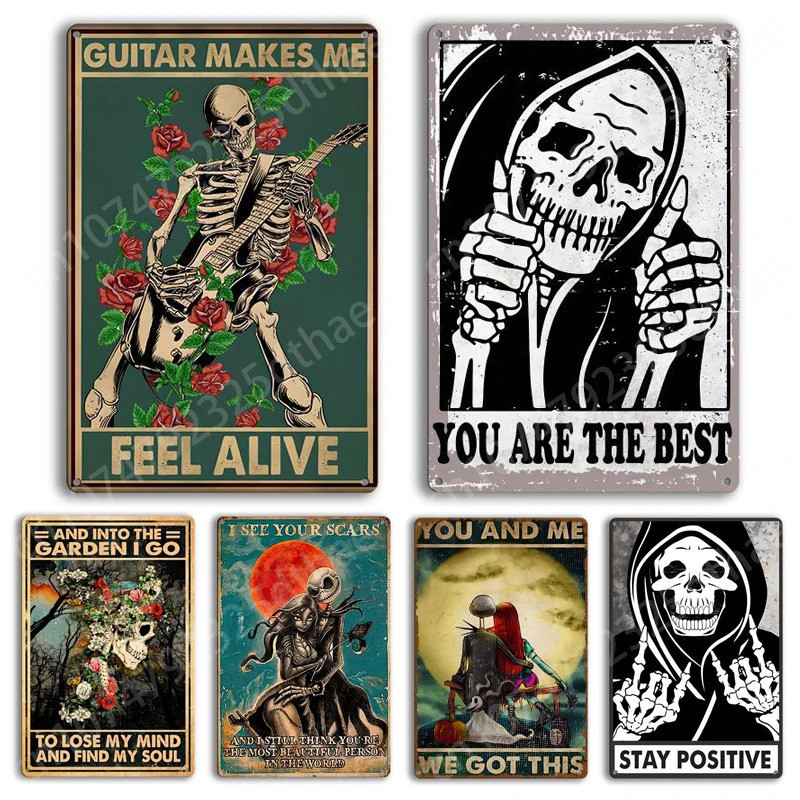 Skeleton Metal Tin Sign Music Bar Pub Club Cafe Garage Wall Decor Funny ...