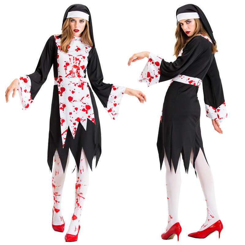Halloween black vampire zombie costume, nun priest zombie character ...
