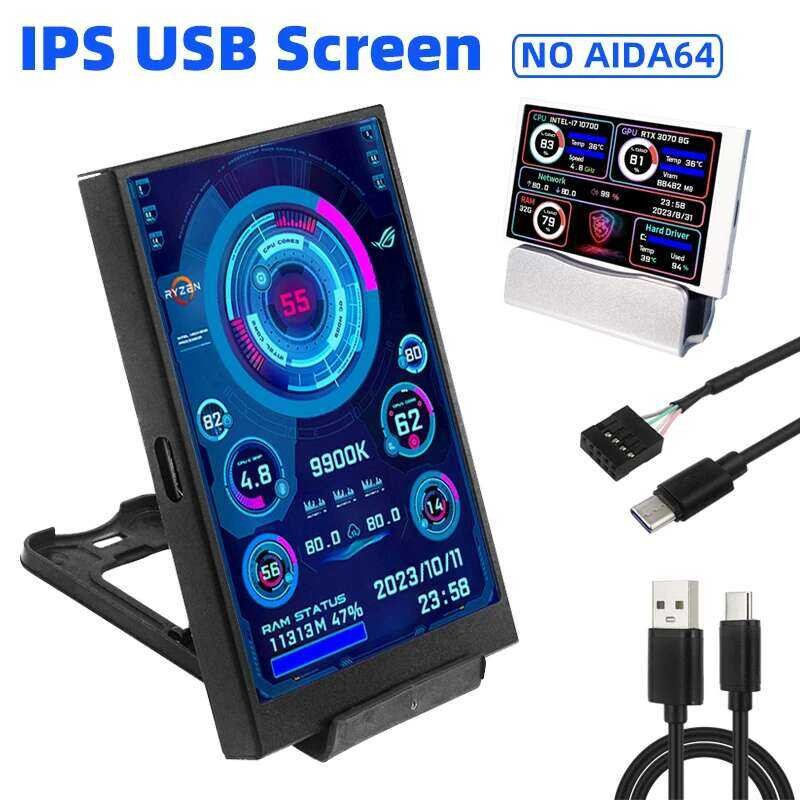 3.5 Inch IPS Type C Secondary Screen Computer CPU GPU RAM HDD Monitor Display USB NO Aida64 LCD ...