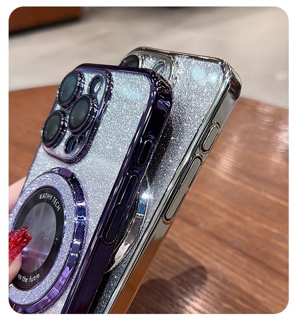 Luxury Plating Glitter Gradient Magnetic Holder Case for IPhone 15 Pro Max Casing 11 Pro 12 13 ...