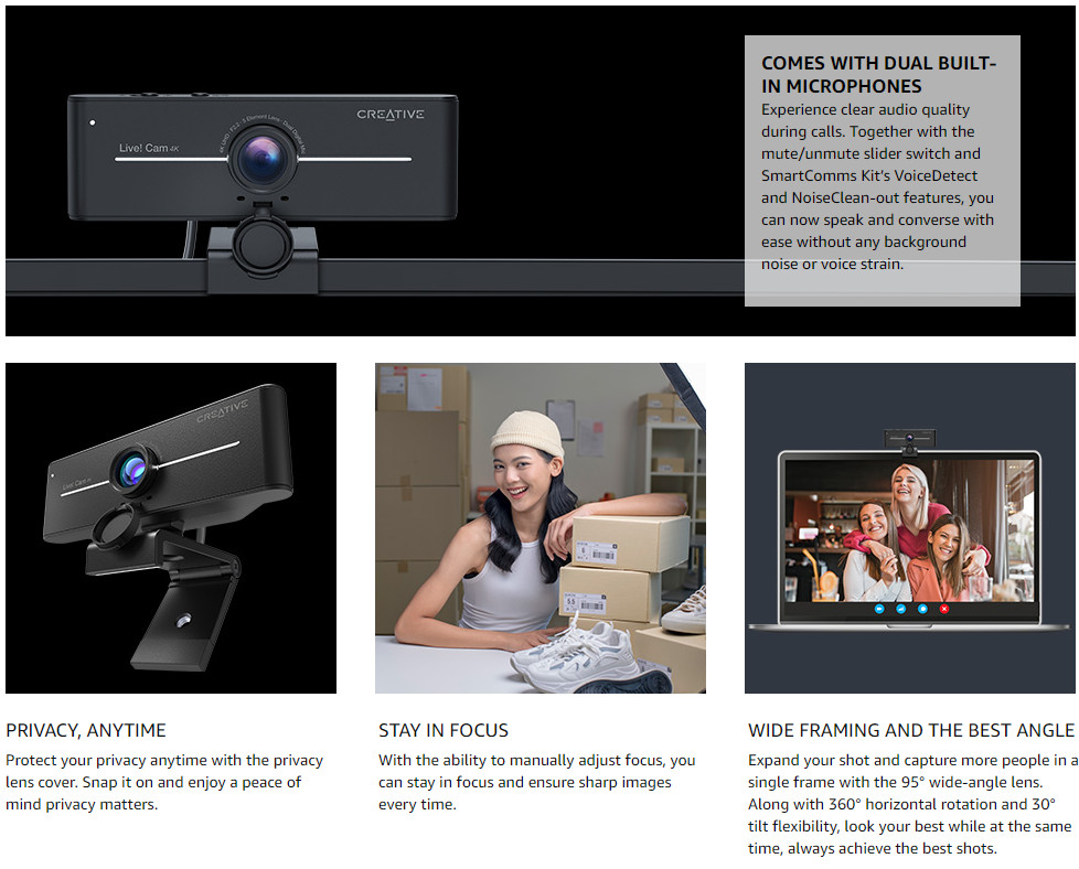 Creative Live! Cam Sync 4K UHD USB Webcam with Backlight Compensation ...