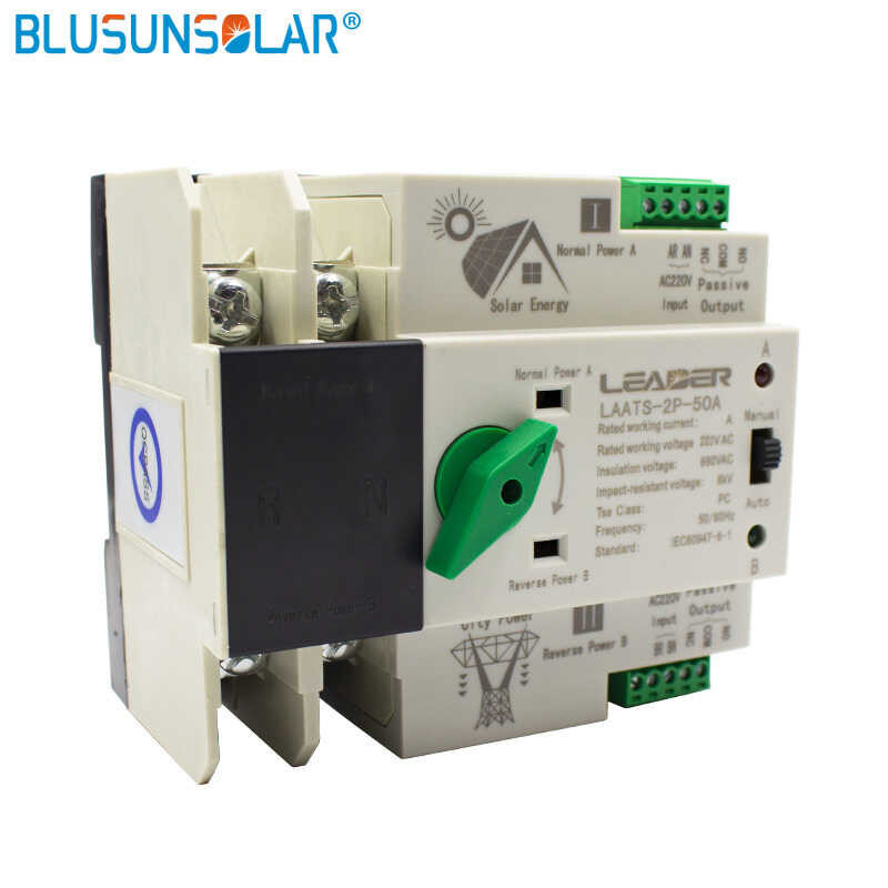WD BLUSUNSOLAR 1Pcs Din Rail Solar Type 50A 2P ATS Dual Power Automatic ...