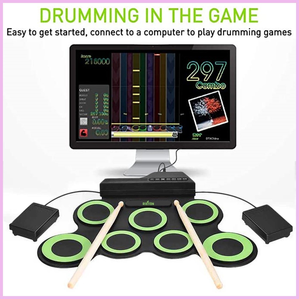 ® Rixton Electric Portable Digital Drum Set Silicone Drum Kit with ...