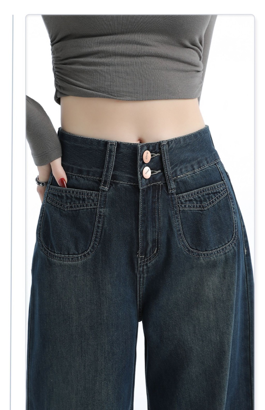 GDTIMA Deep Blue Jeans For Women Wide Legs High Waist Slim Casual Pants ...