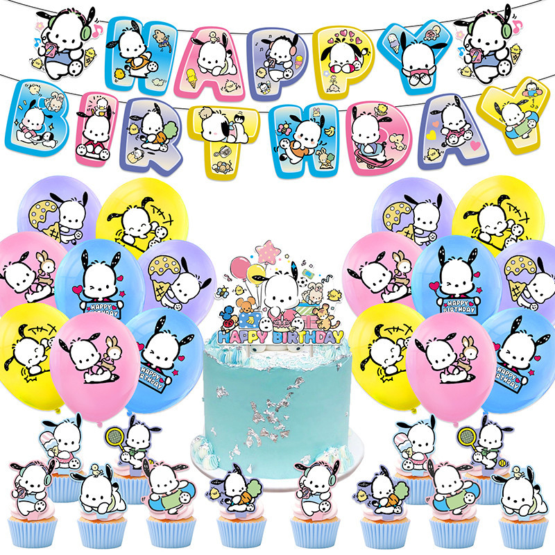 Sanrio Pochacco Cute Birthday Party Balloons banner cake toppers Party ...
