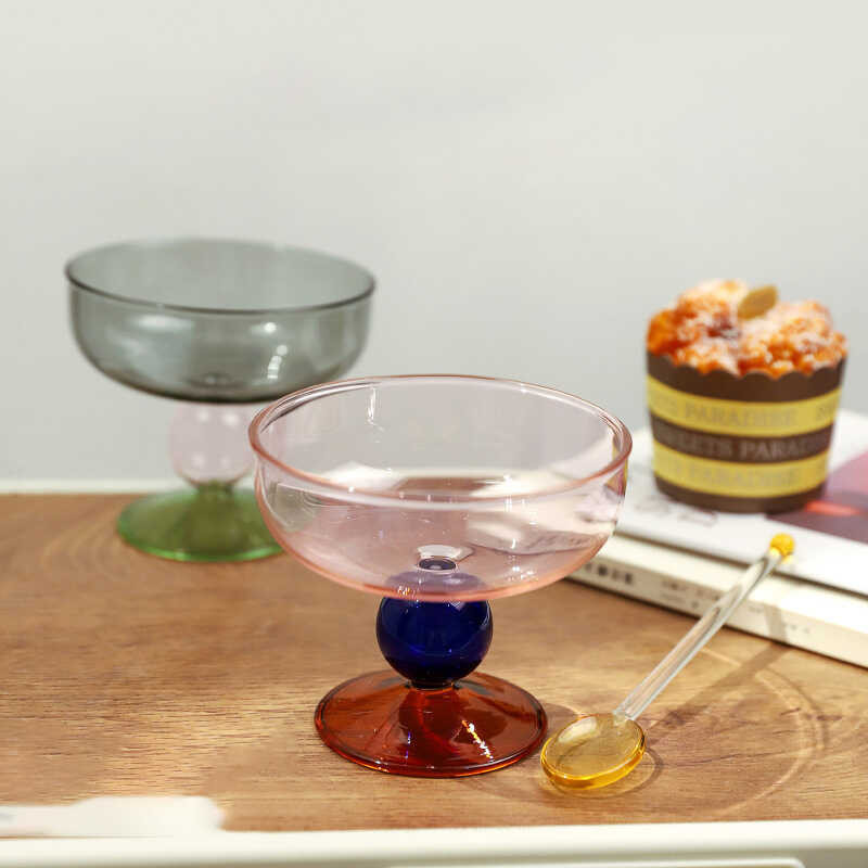 Ang kulay na baso ng salamin, ice cream dessert bowls, transparent na ...