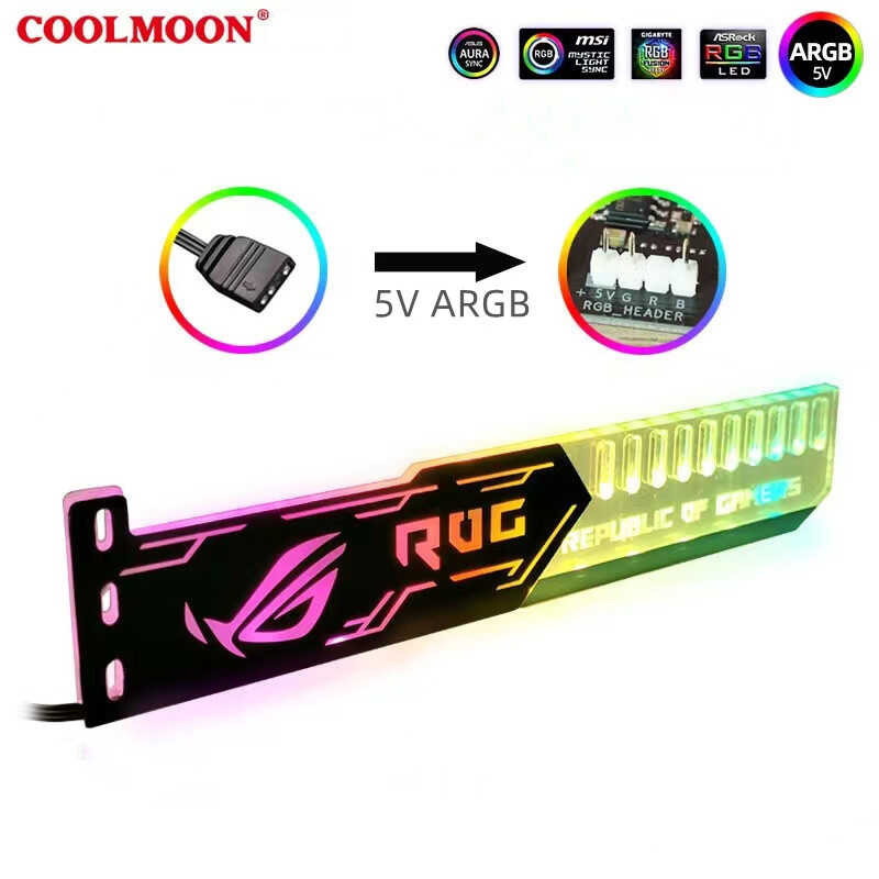 Coolmoon 5V ARGB 3Pin RGB LED Light Graphics Card Bracket 25cm 28cm GPU ...