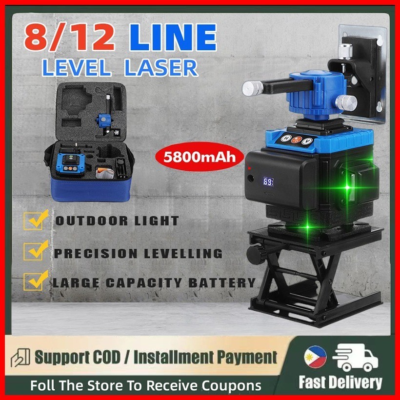 12/16 Line Laser Level Green Light Self-Leveling 360° Rotary Cross Auto ...