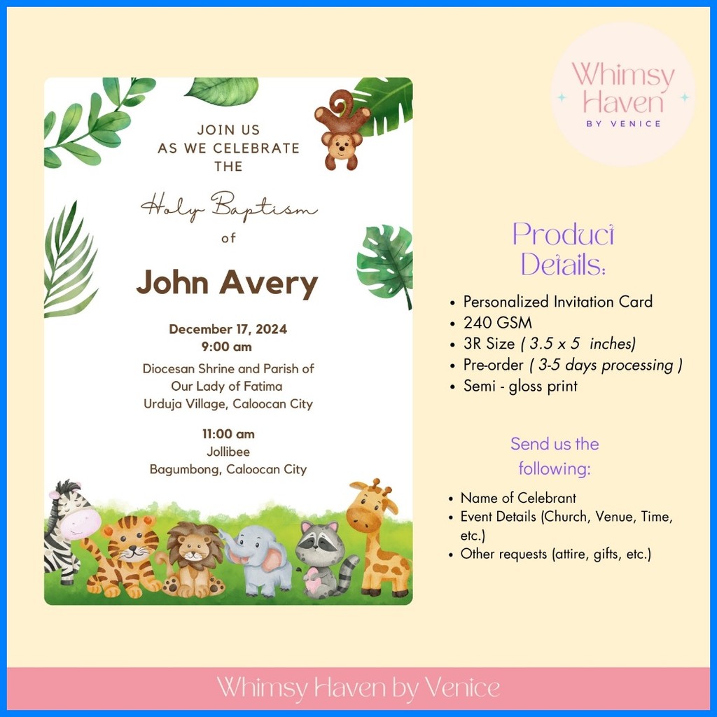 ⭐ ∈ ﹍ Personalized Baptism Christening Dedication Invitation Card 3R ...