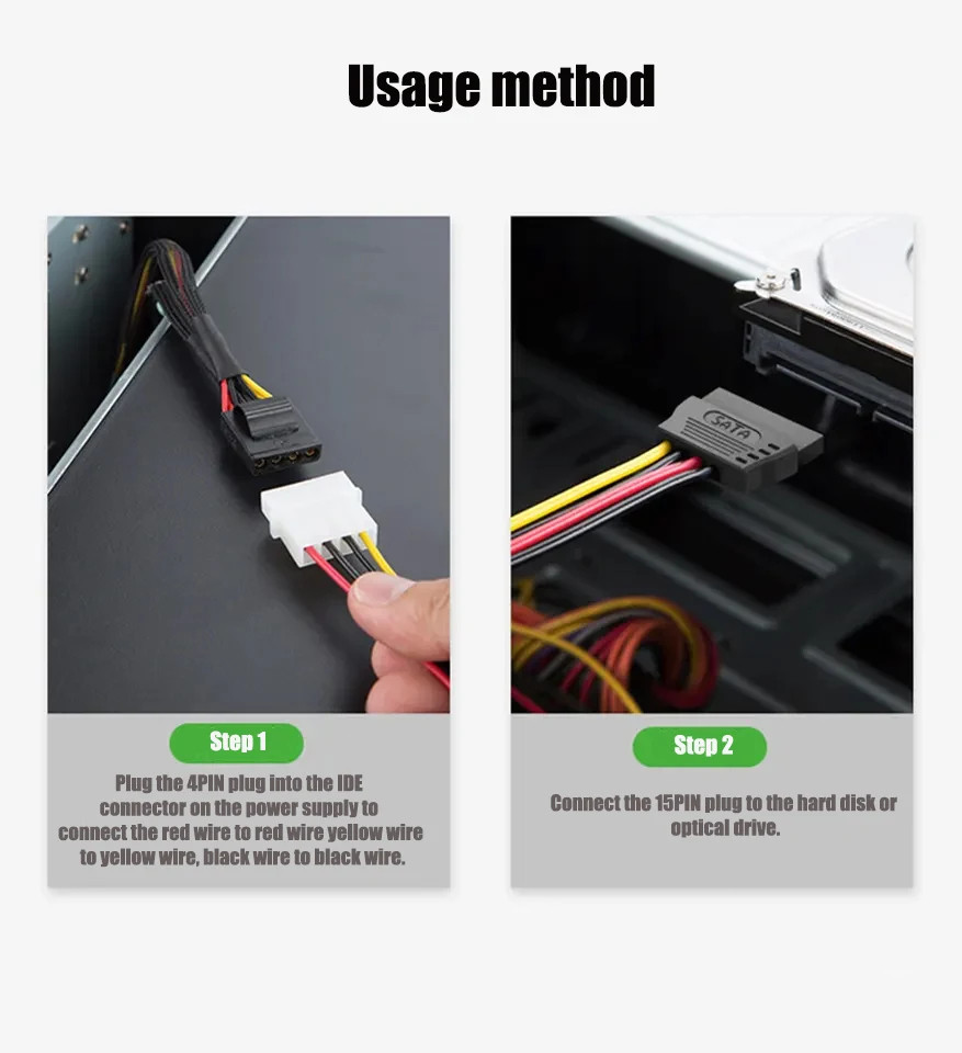 10Pcs Male To SATA 4 Pin Molex-15 Pin HDD Sata Power SATA Power Cable ...