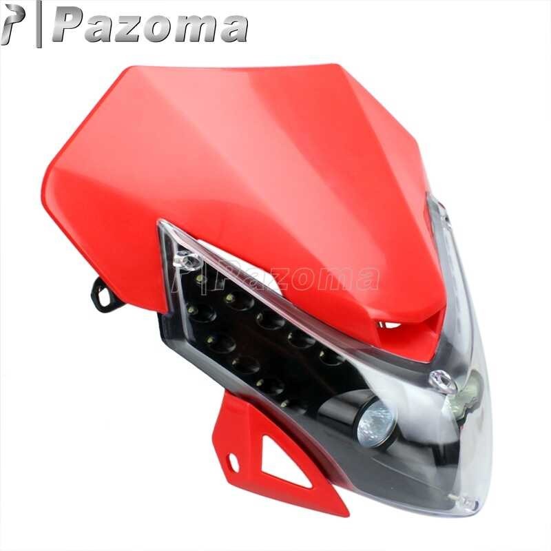 Supermoto Red Motorbike LED Headlight Fairing Dual Sport Motocross ...