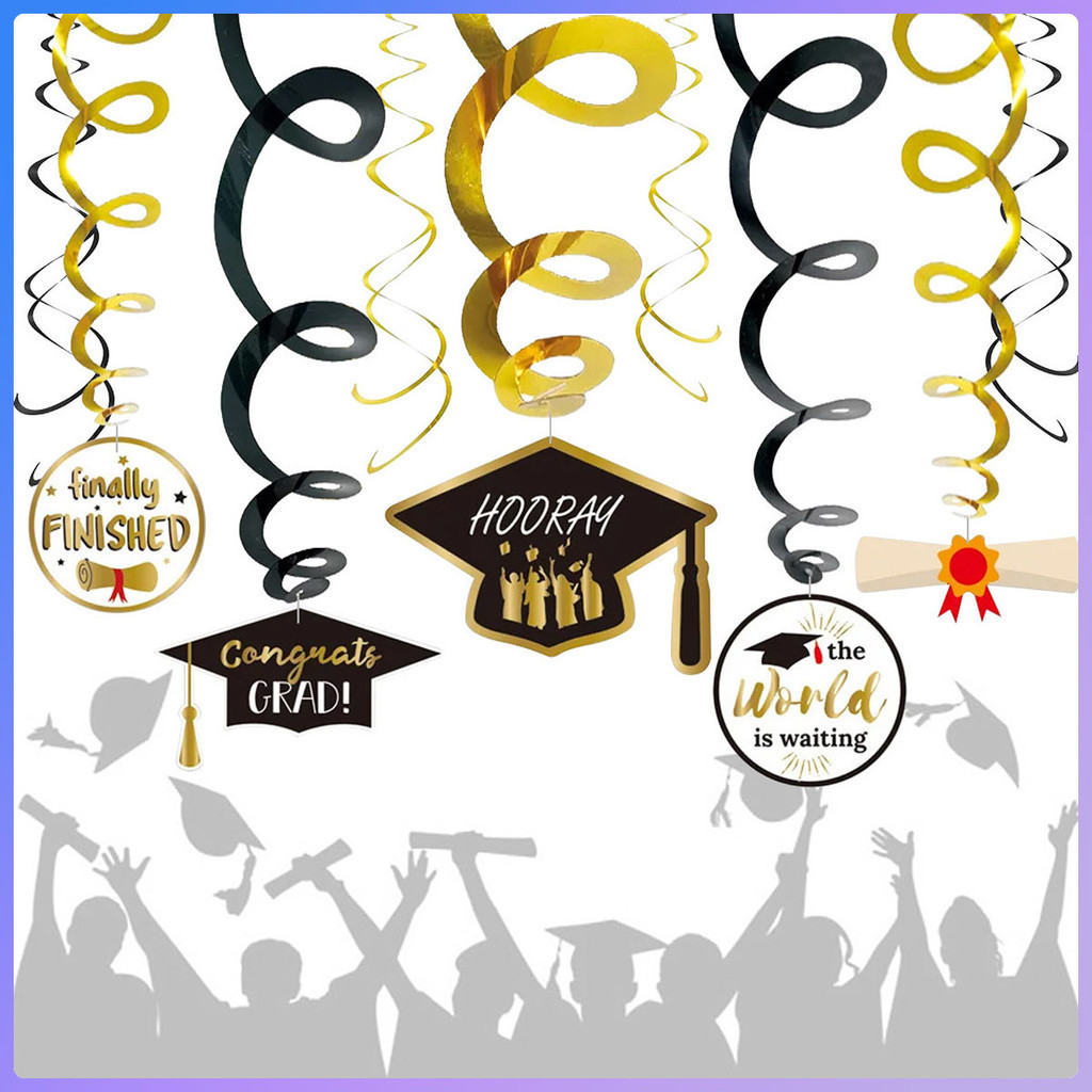 9Pcs Hanging Banner Graduation Decoration Set Hanging Spiral Swirl For ...
