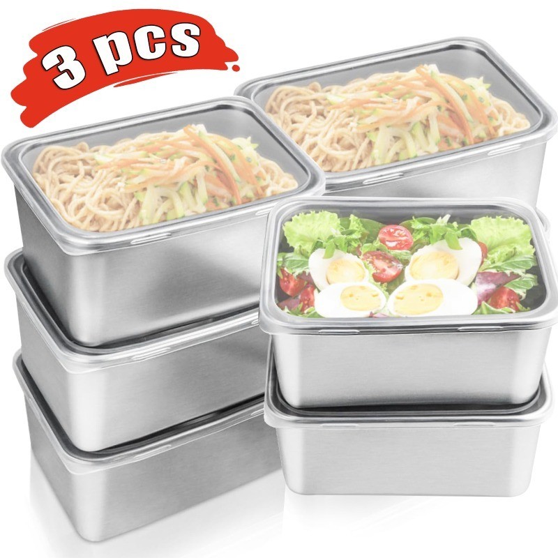 Thick Stainless Steel Food Storage Container - Rectangle Dish with Lid ...