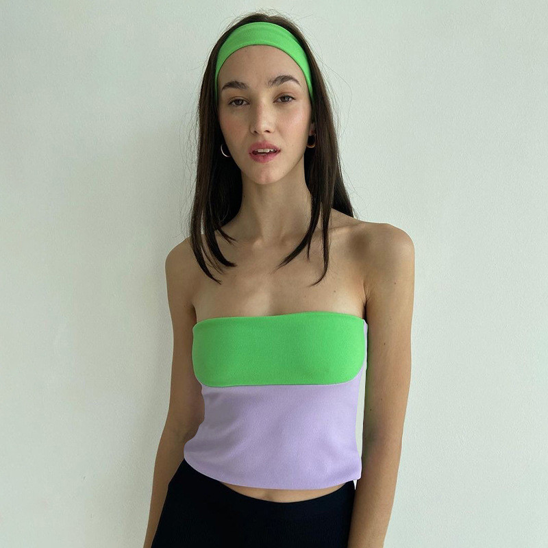 VesGlory Women Contrasting Color Tube Top 2024 New Fashion Two ...