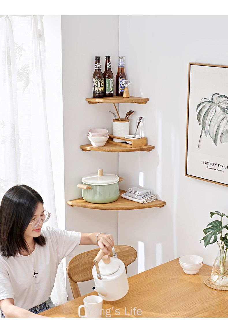 Solid Wood Corner Shelf Corner Fan-Shaped Shelf Wall White Partition ...