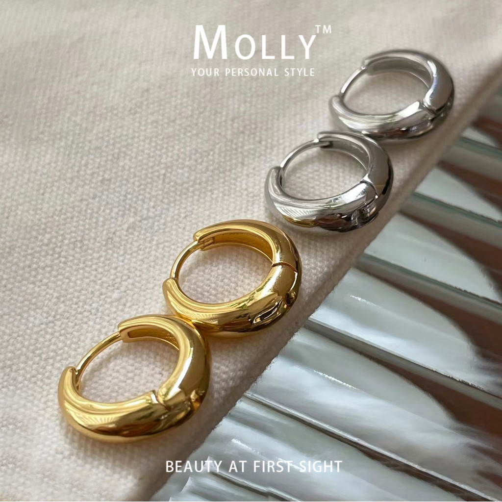 MOLLY Stainless Curved Surface Buckle Earrings for Women Non Fade Gold ...