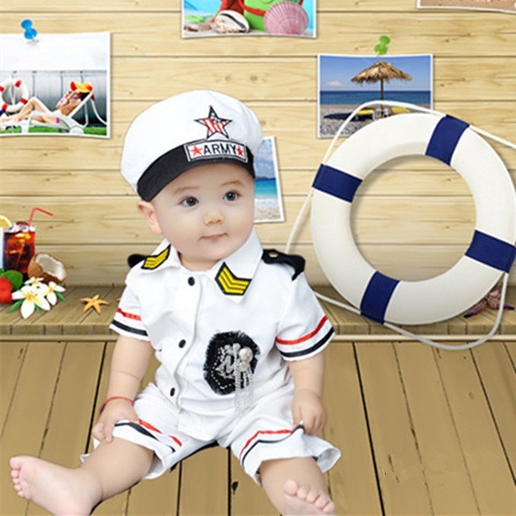 Baby Costume Boy Shirt Short Hat 3pcs Set Little Navy Captain Sailor ...