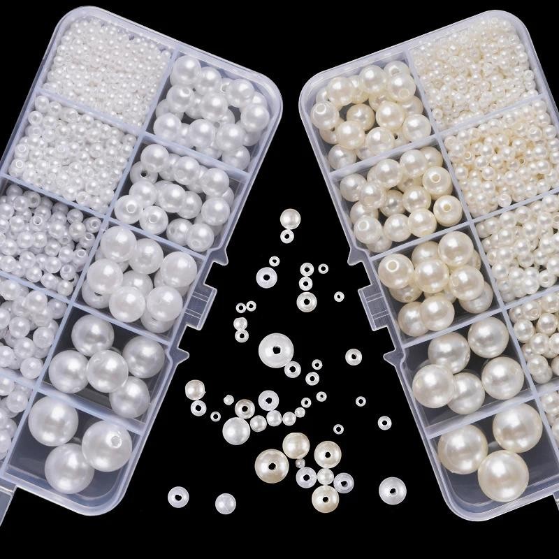 800pcs Artificial Faux Pearl Resin Beads Kit Round Pearl Beads Loose ...