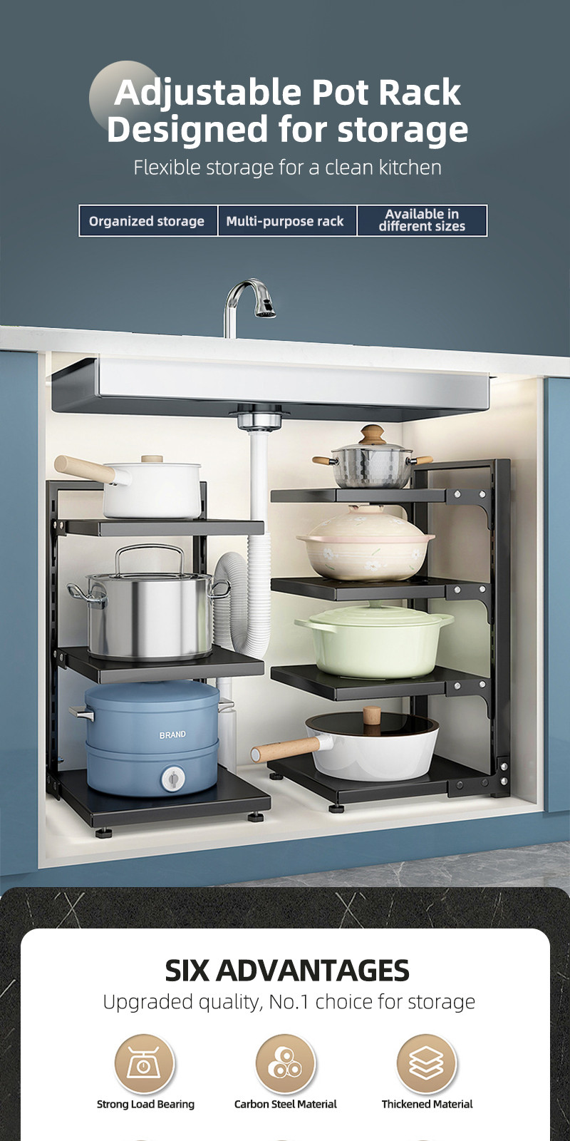 MODOFO 2-7 Tier Kitchen Organizer Under Sink Rack Adjustable Pan Rack ...
