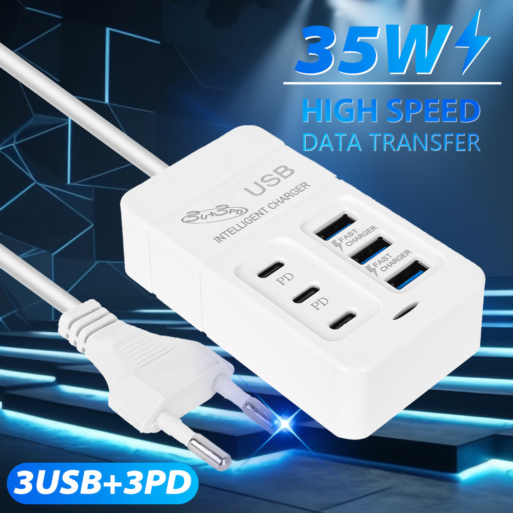 35W Multifunction 6 Ports Desktop Power Strip Charger Adapter USB Type ...