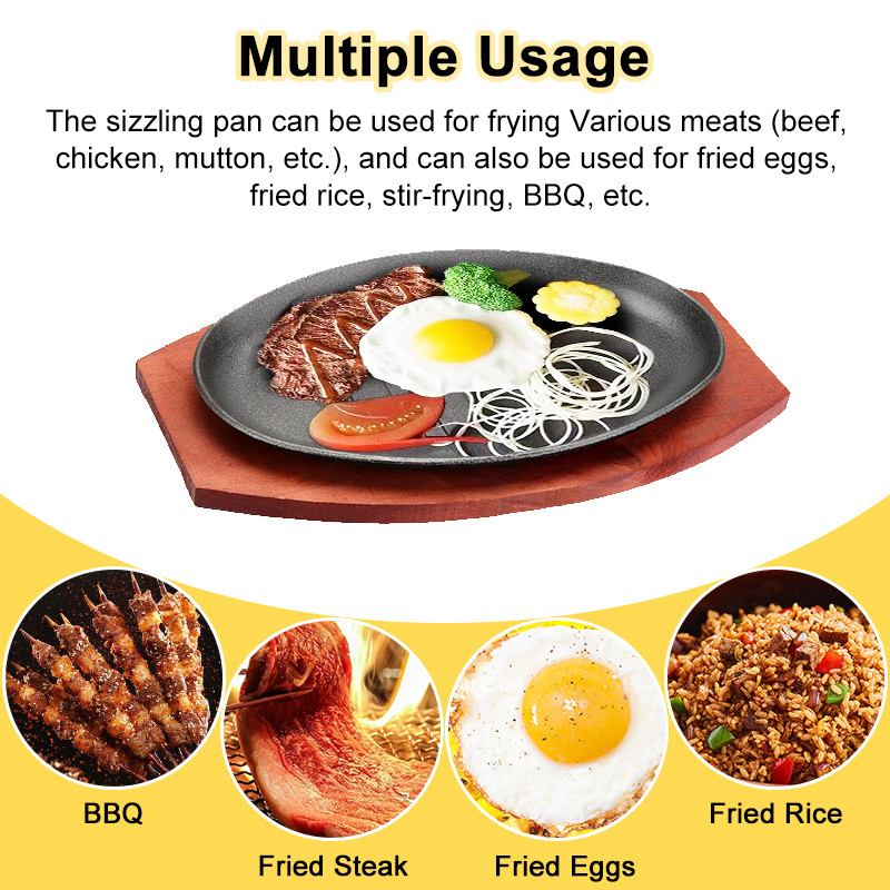 COD 8/10/12Inch Sizzling Oval Cast Iron Sizzling Plate with Stainless ...